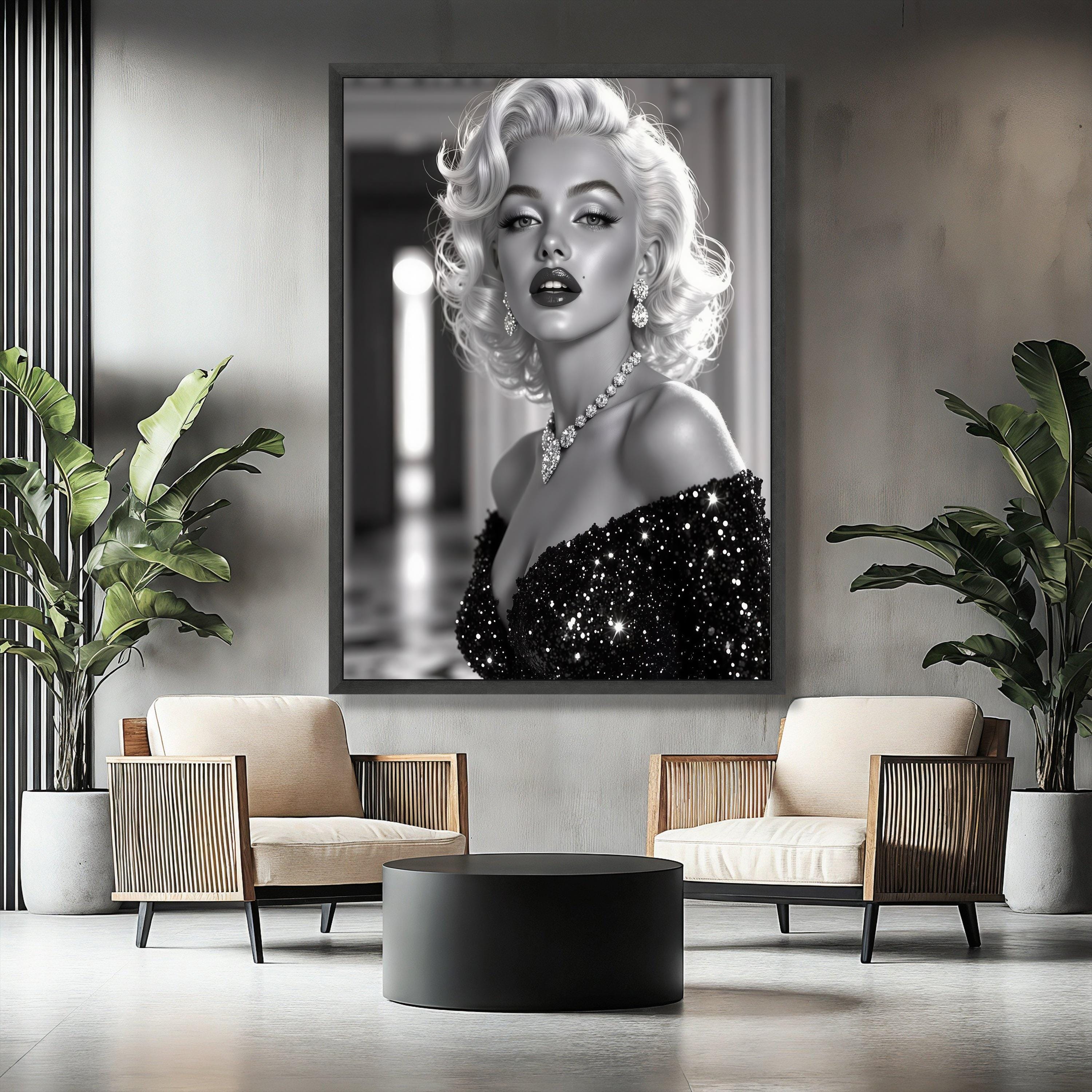 Marilyn Monroe Canvas Painting, Glamorous Black and White Wall Art With ...