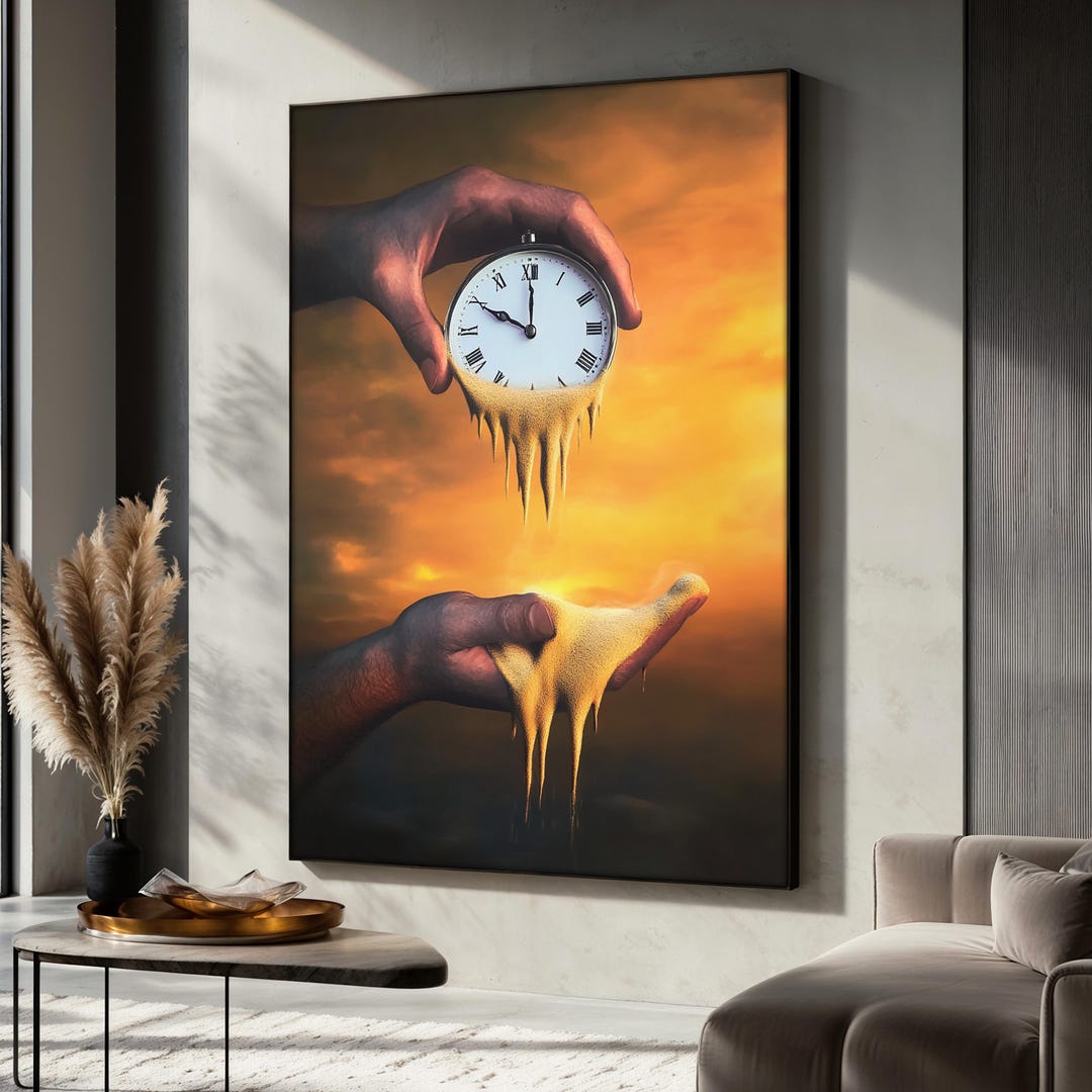 Melting Clock Art Canvas Painting Inspired by Salvador Dali, Surreal ...