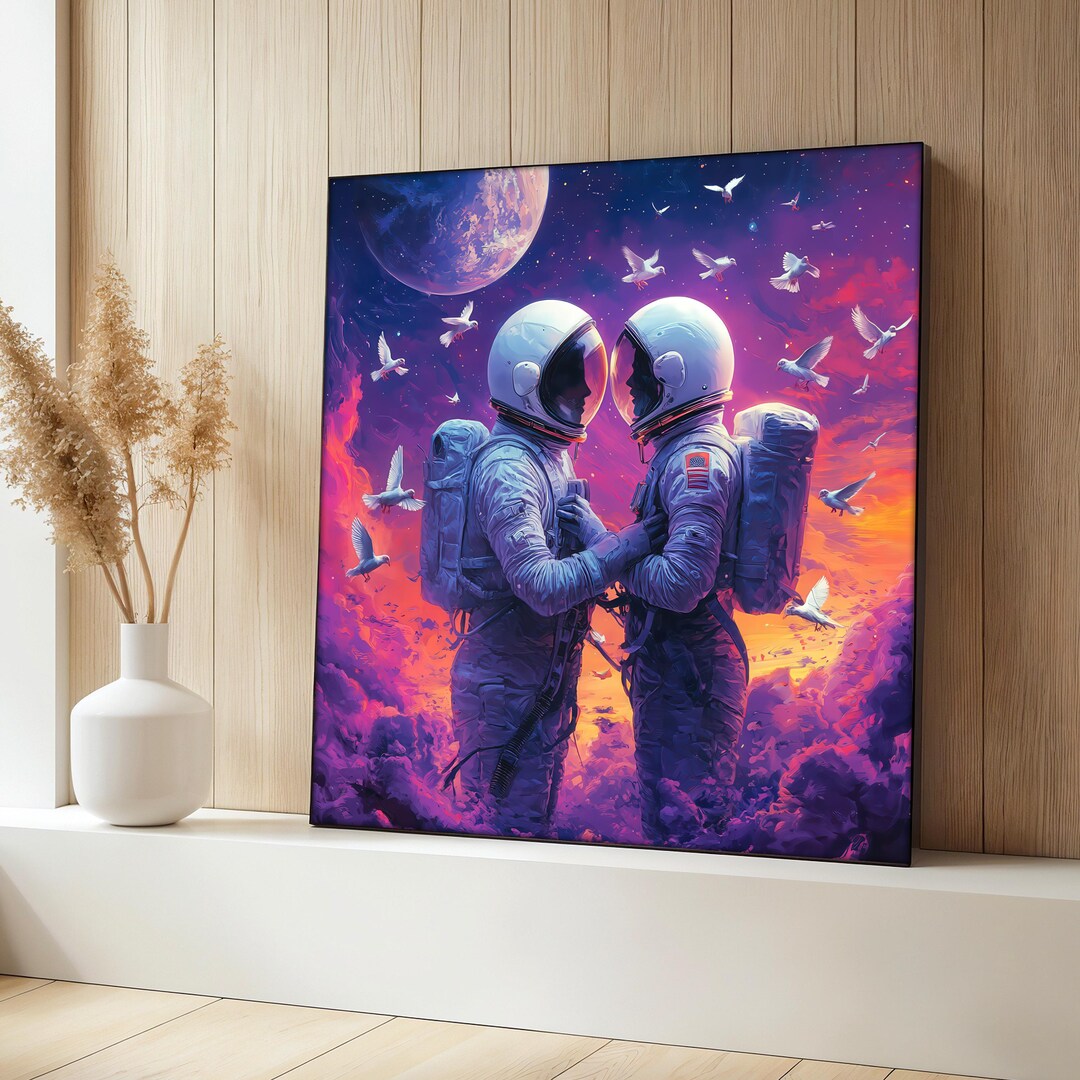 Astronaut Couple Canvas Painting, Romantic Space Wall Art, Surreal ...