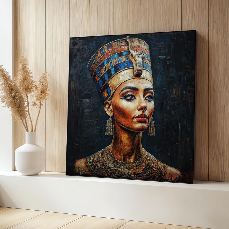 Nefertiti Canvas Painting, Egyptian Queen Wall Art, Colorful Ancient ...