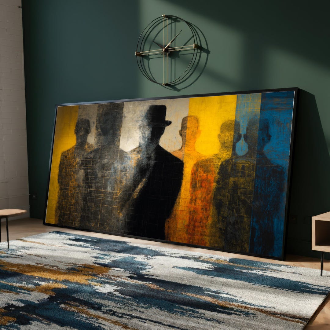 Abstract Silhouettes With Hat, Modern Figurative Canvas Wall Art, Color ...