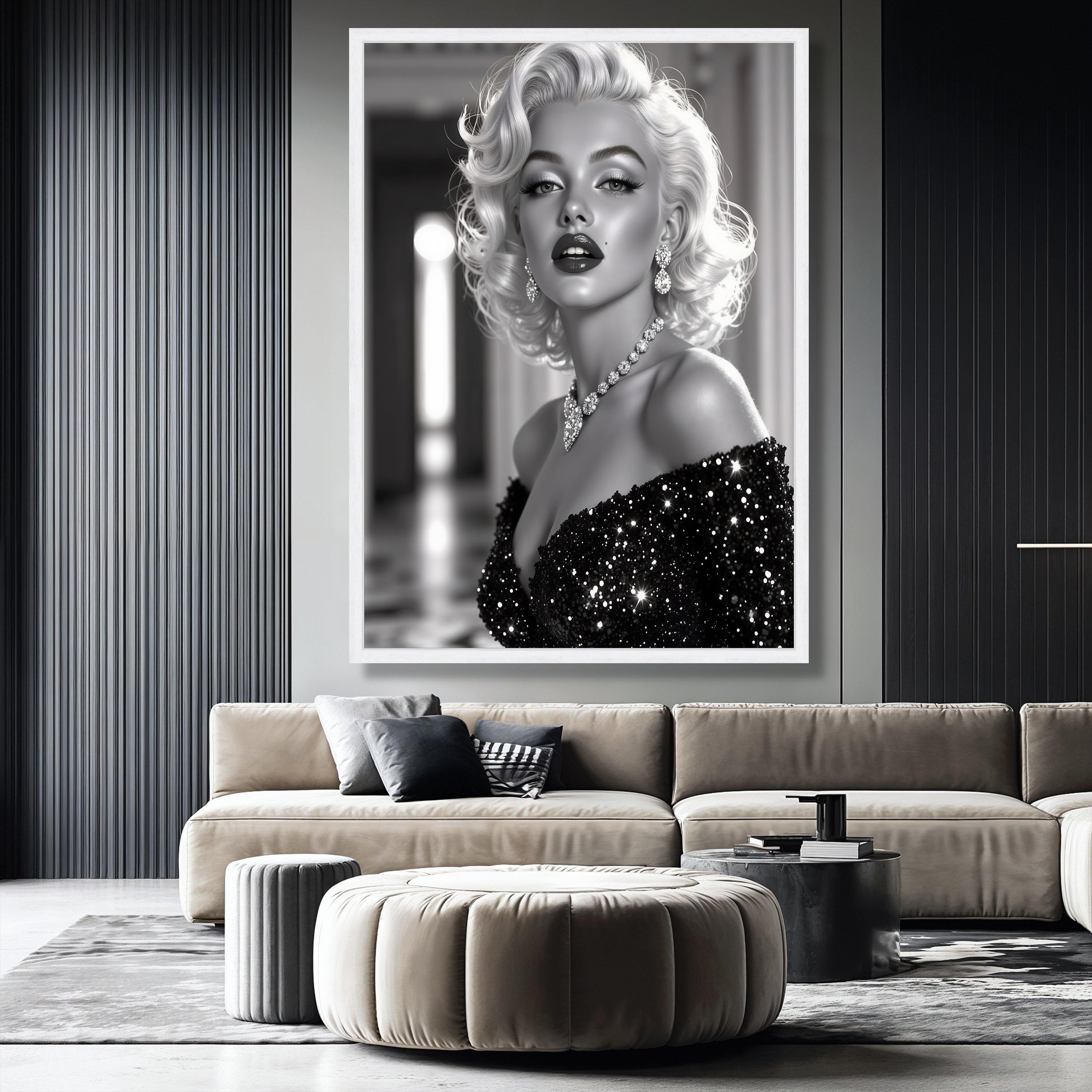Marilyn Monroe Canvas Painting, Glamorous Black and White Wall Art With ...