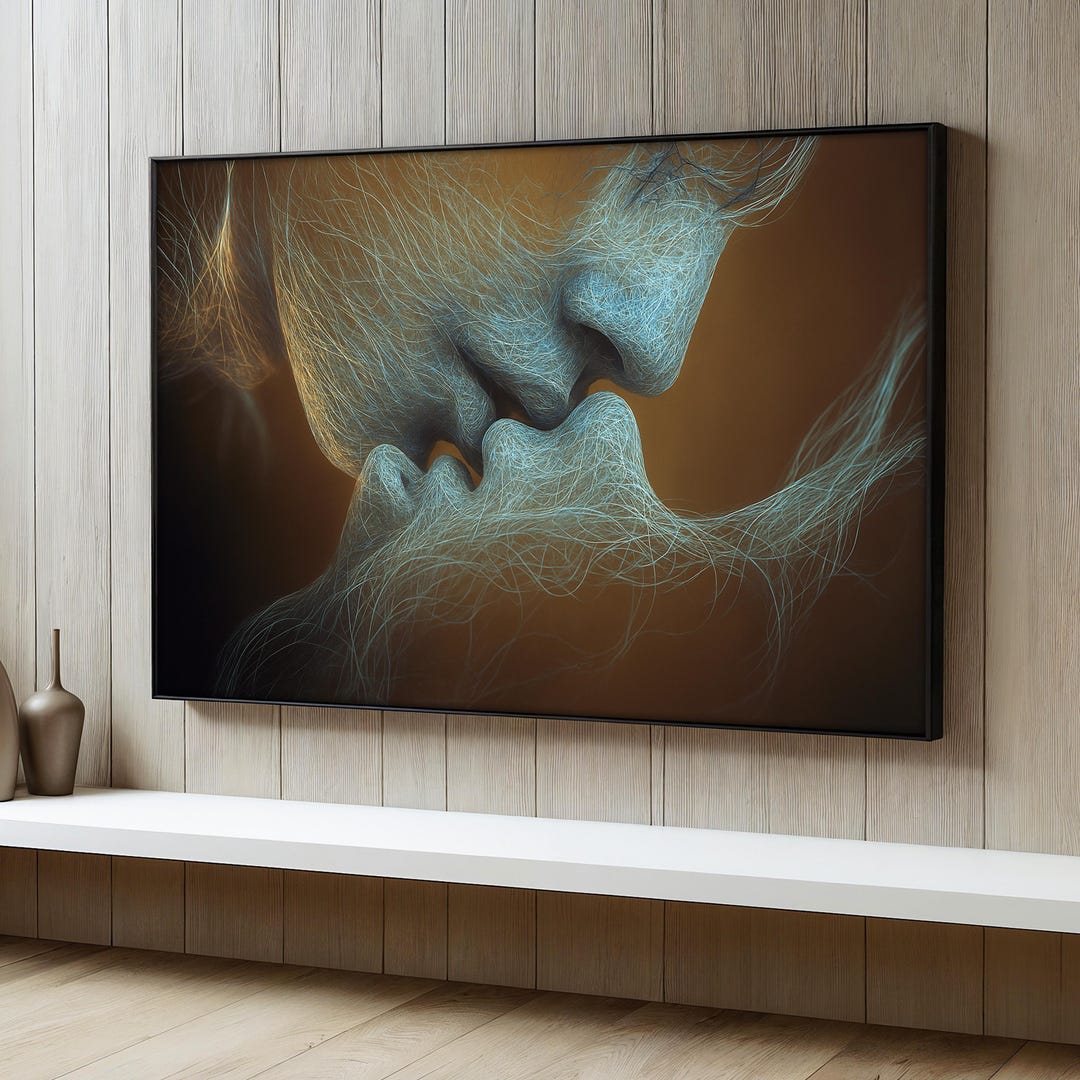 Romantic Kiss Canvas Painting, Abstract Couple Wall Art, Romantic Wall ...