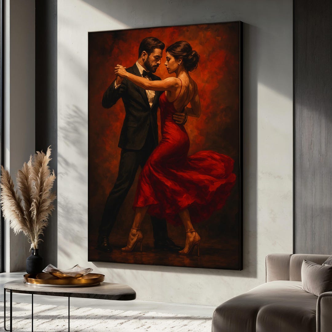 Tango Dance Canvas Painting, Passionate Couple Wall Art, Red Dress ...