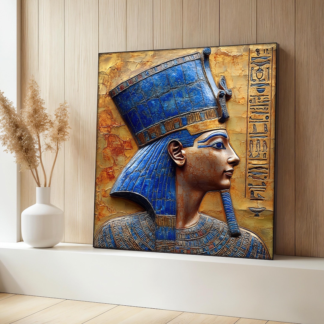 Ancient Egyptian Canvas Painting, Blue and Gold Pharaoh Wall Art ...