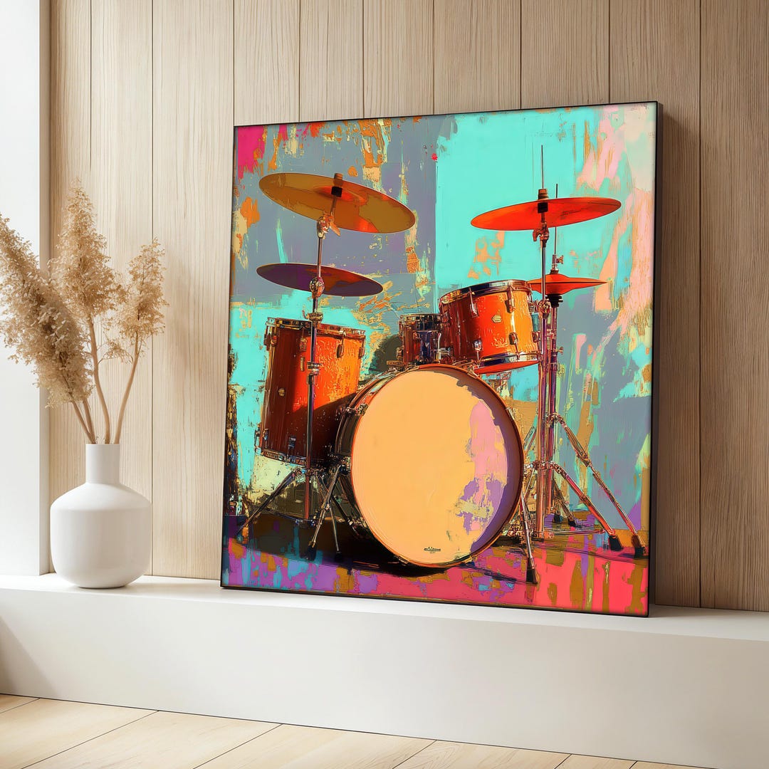Colorful Drum Set Canvas Painting, Modern Music Wall Art, Modern Home ...