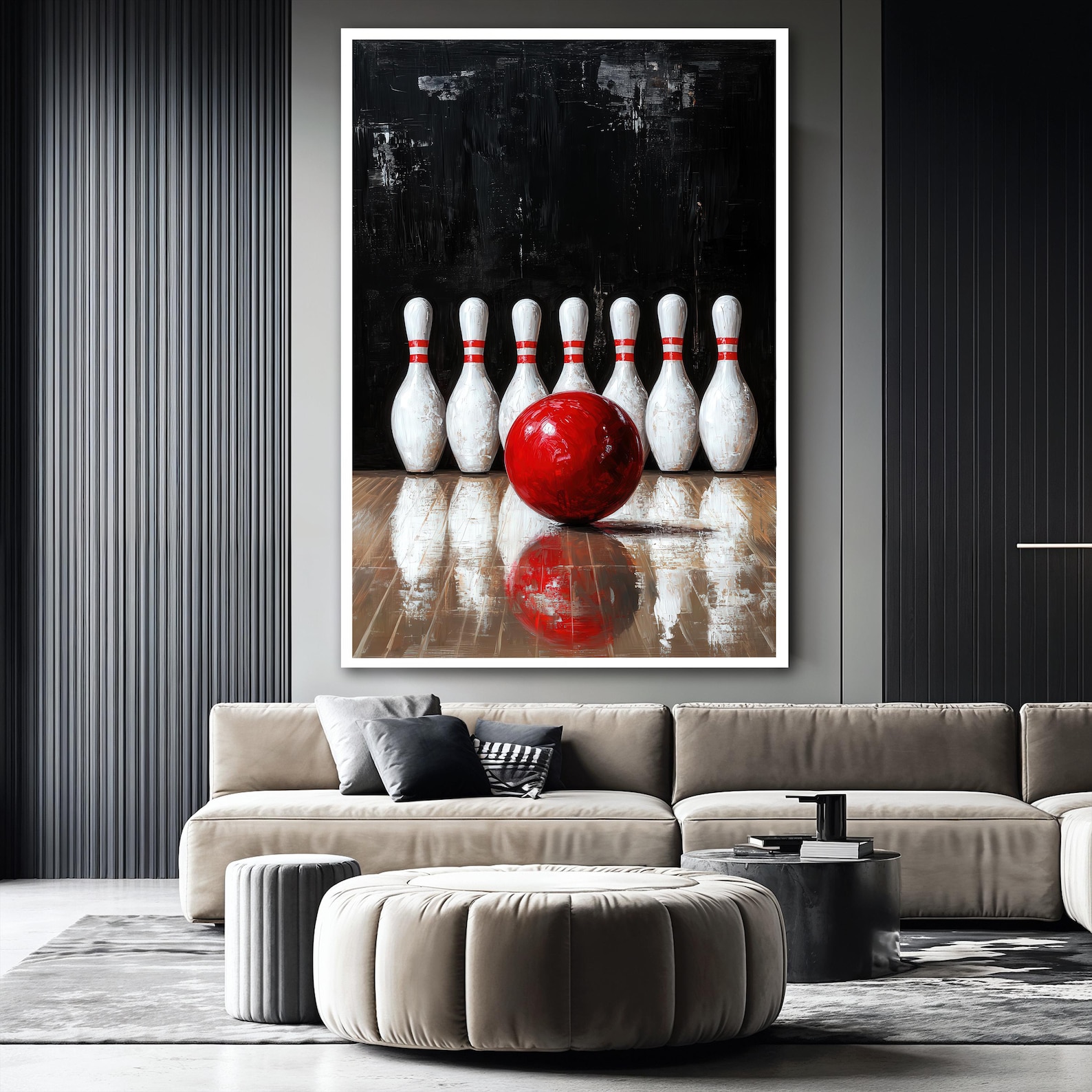 Red Bowling Ball and Pins Canvas Painting, Colorful Bowling Wall Art ...