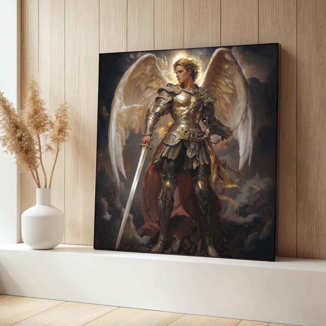 Archangel Canvas Painting, Angel With Sword Wall Art, Christian Gift ...