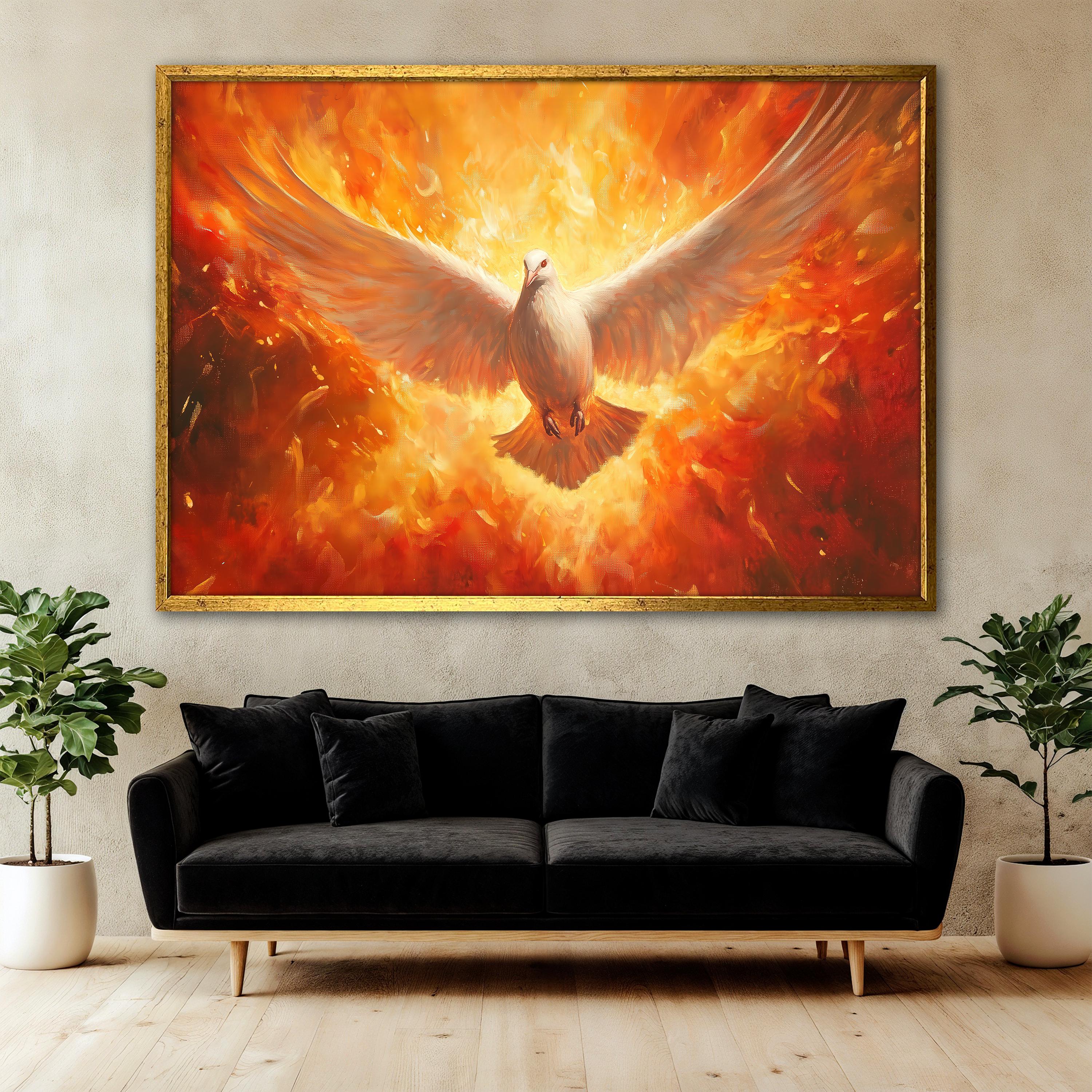 Fiery Holy Spirit Canvas Painting With Dove in Flames, Christian Wall ...