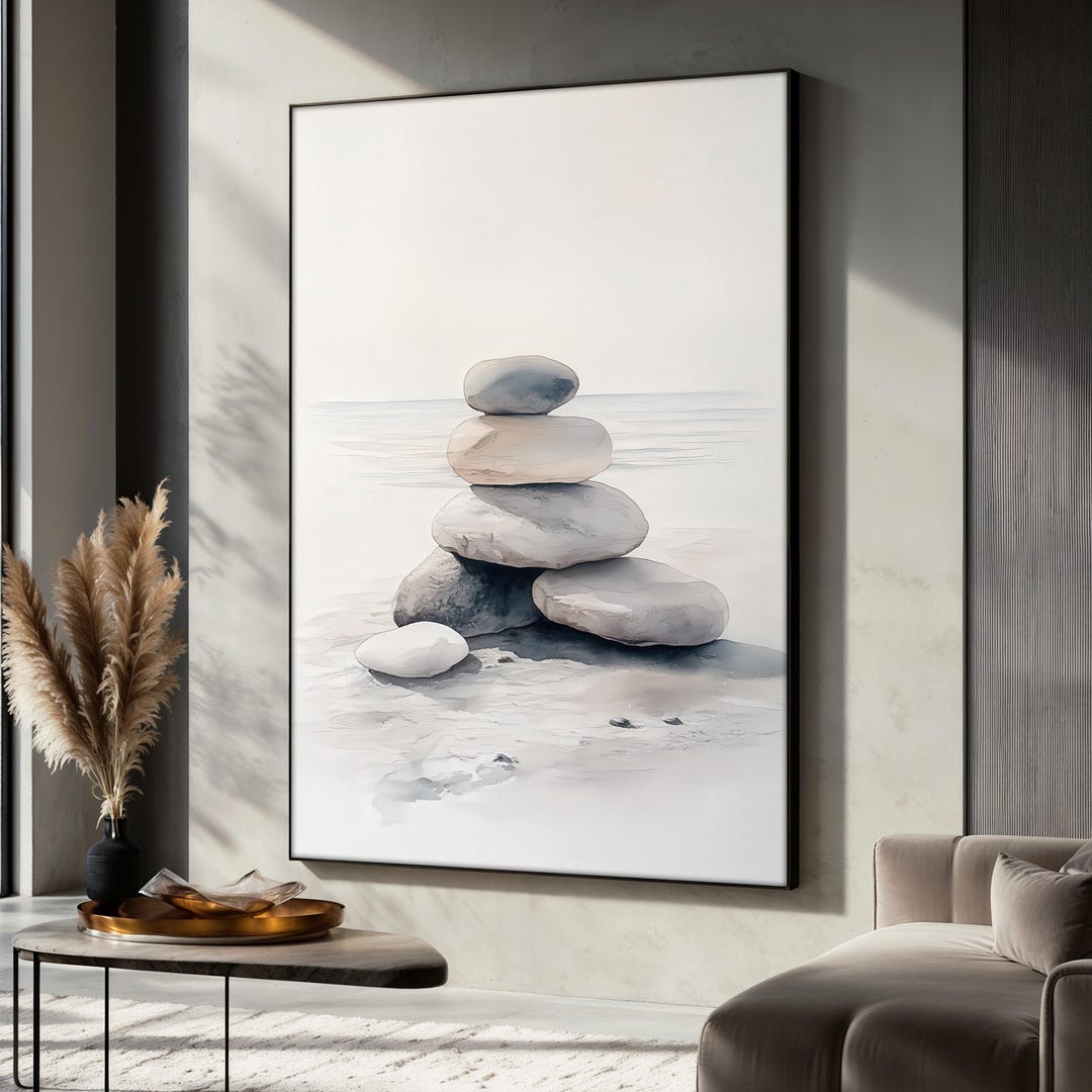 Balanced Stones Canvas Painting, Zen Wall Art, Serenity Stone Stack ...