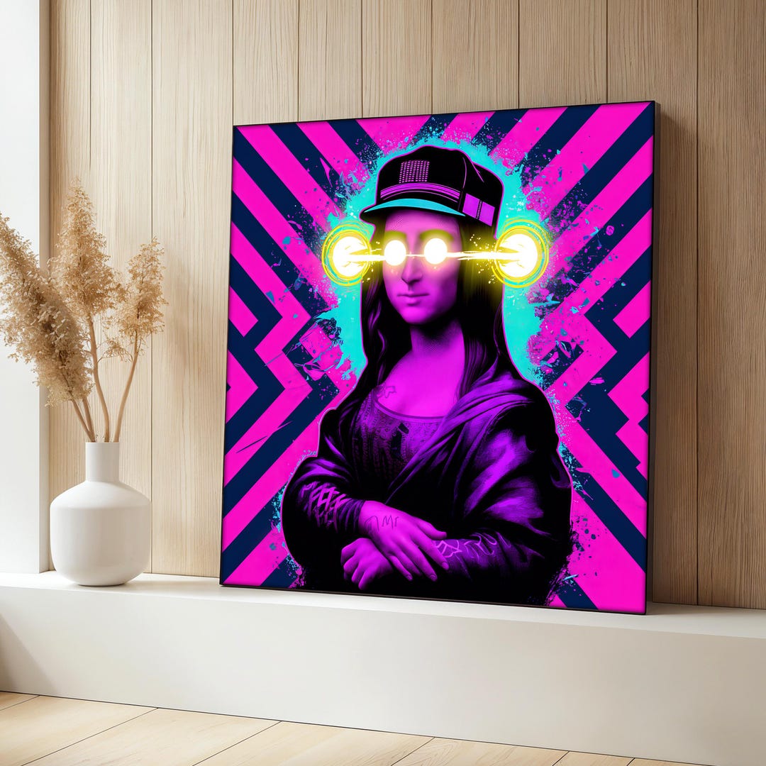 Neon Mona Lisa Canvas Painting, Futuristic Pop Art Wall Decor, Electric ...