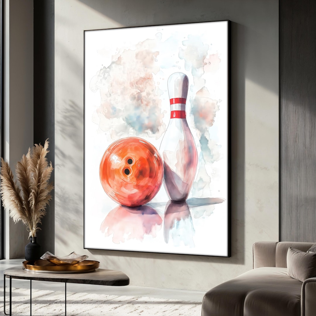 Colorful Bowling Canvas Painting With Ball and Pin, Fun Wall Art for ...