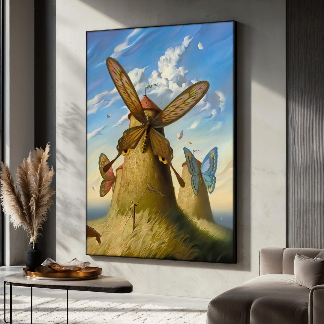 Vladimir Kush Canvas Painting, Surreal Butterfly Windmill Wall Art ...