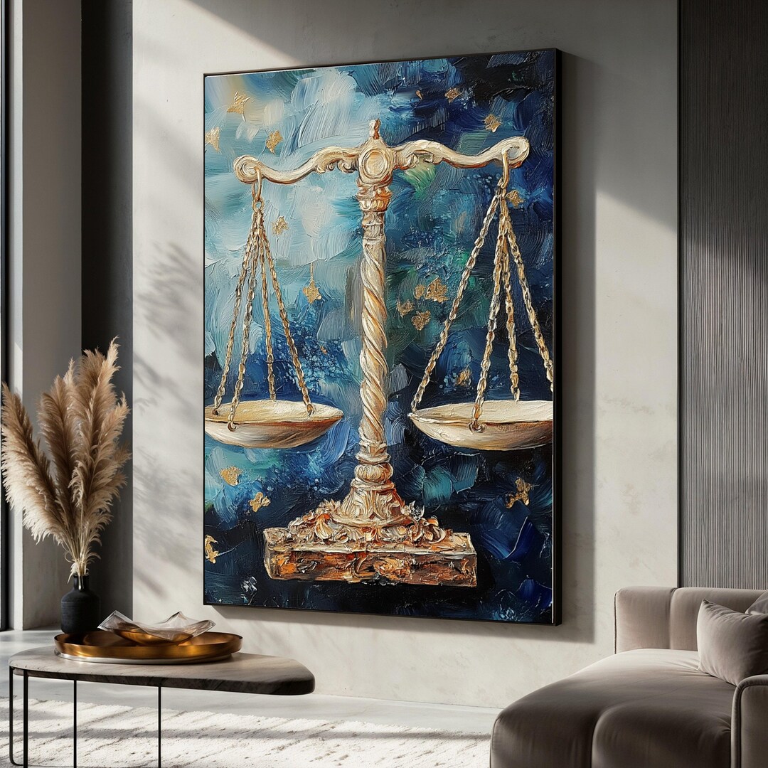 Justice Scale Canvas Painting, Elegant Law Office Wall Art With Gold ...