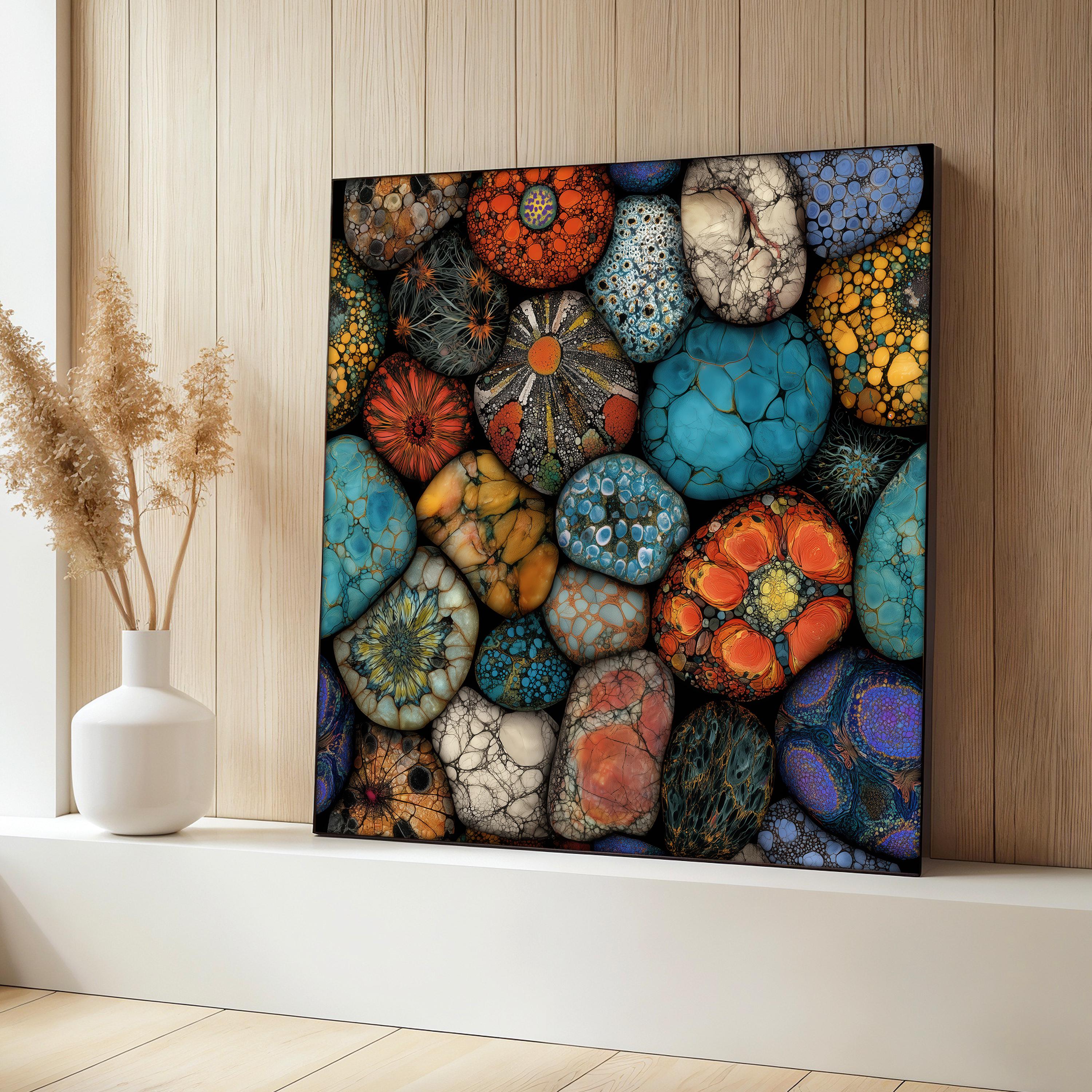 Colorful Stones Canvas Painting, Abstract Pebble Wall Art, Smooth Rock ...