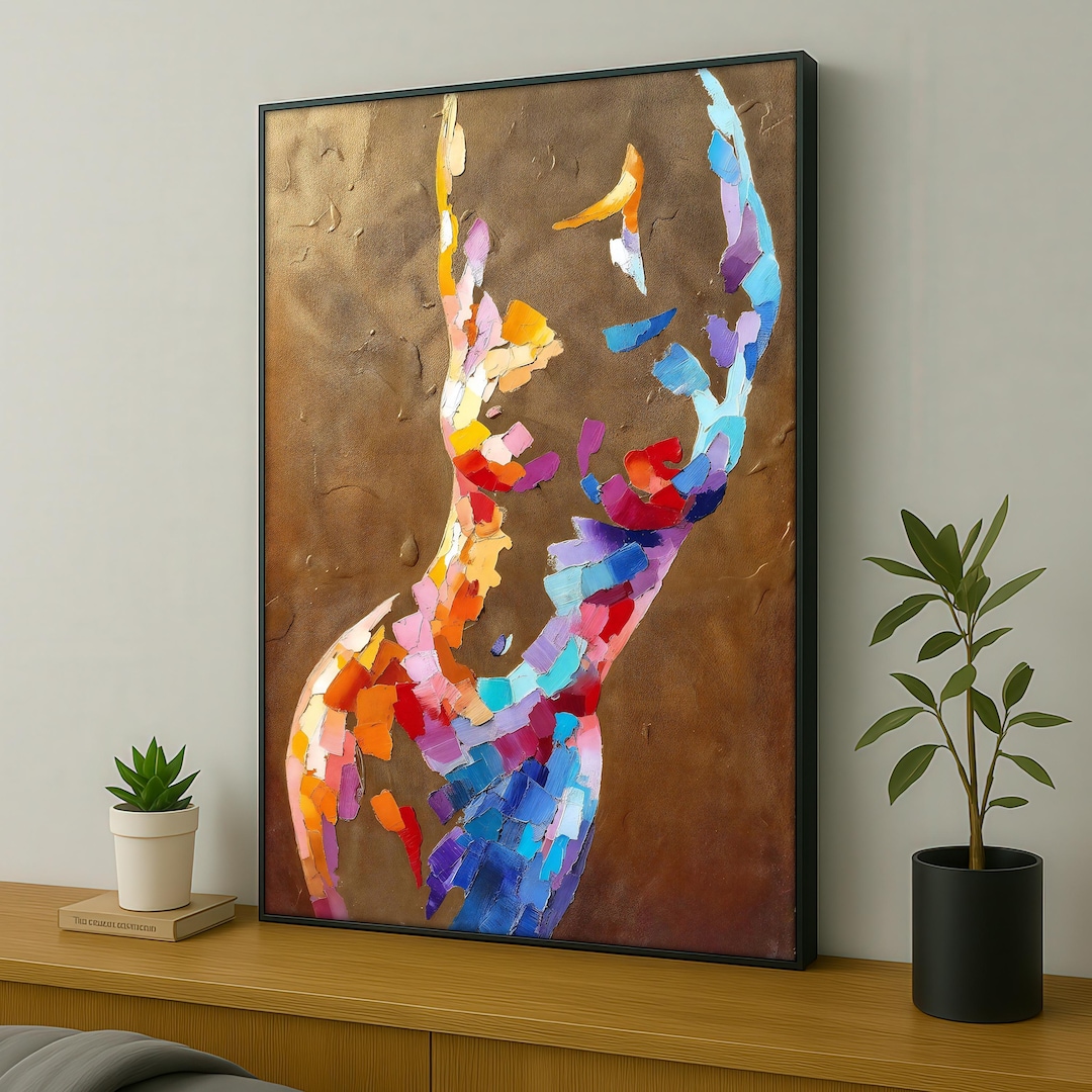 Colorful Abstract Female Canvas Painting, Elegant Woman Body Wall Art ...