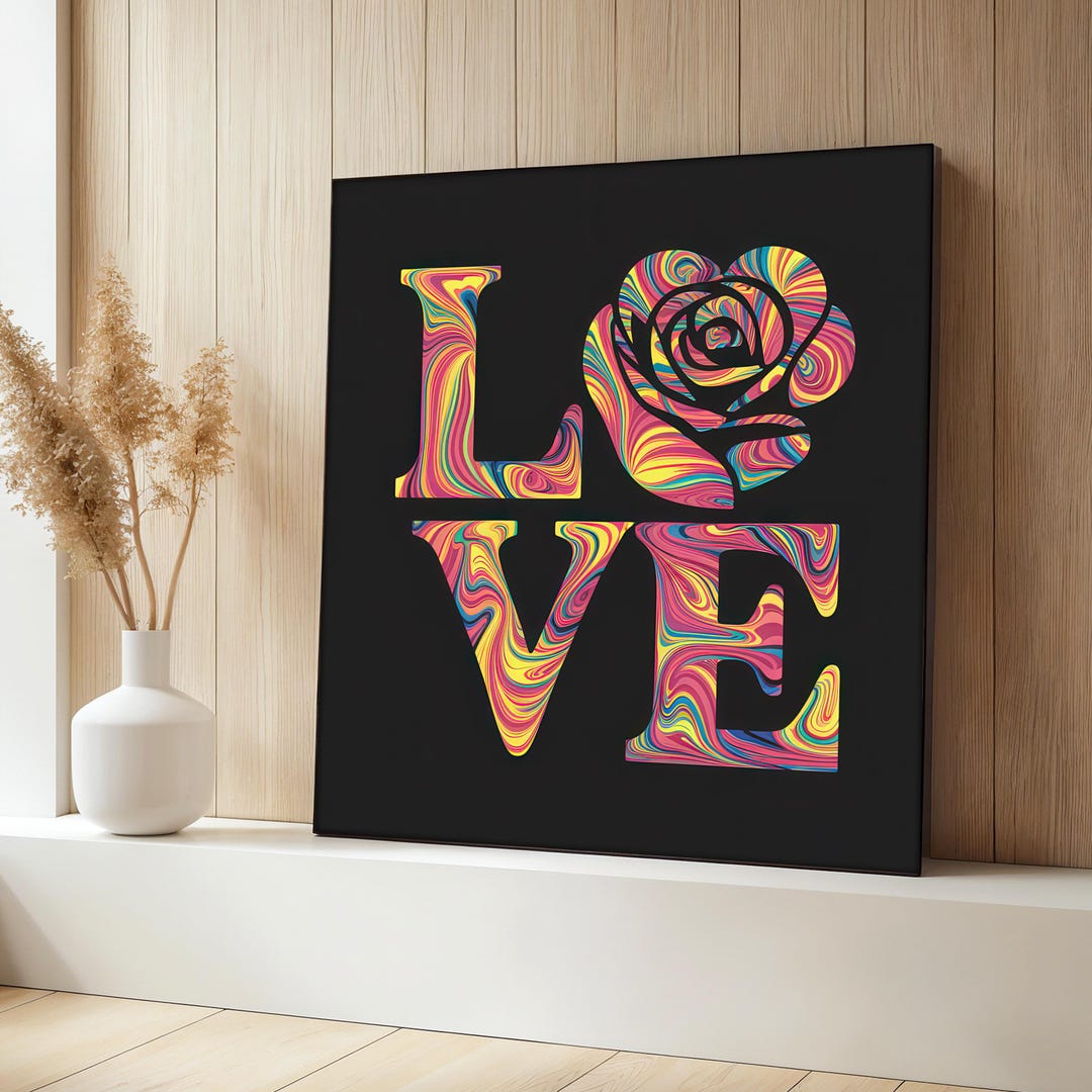Colorful LOVE Canvas Painting, Modern Pop Art Wall Decor, Vibrant ...