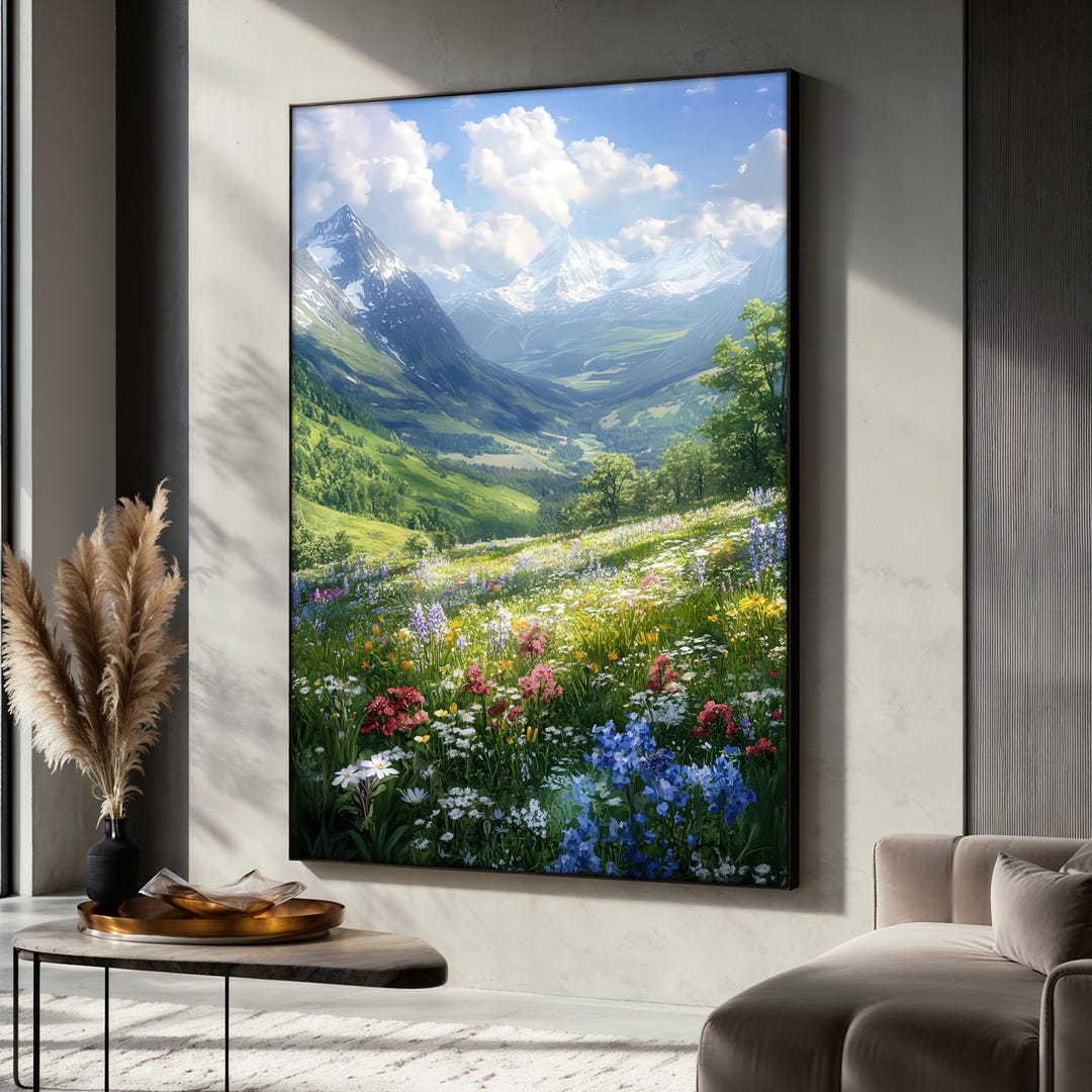 Mountain Meadow Canvas Painting, Colorful Wildflower Field Wall Art ...