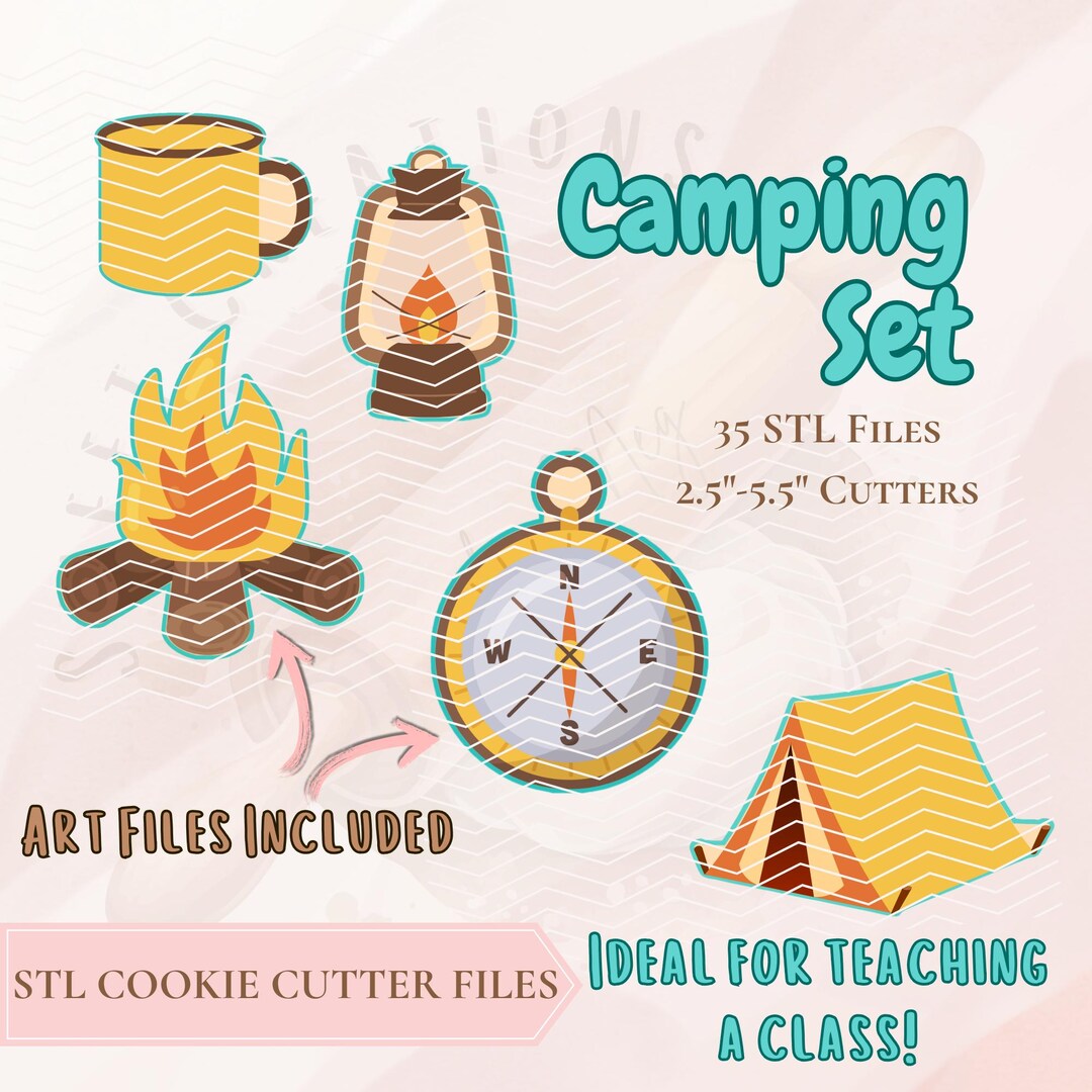 Camping Cookie Cutter Set .STL Files – Tent, Lantern, Compass, Mug ...