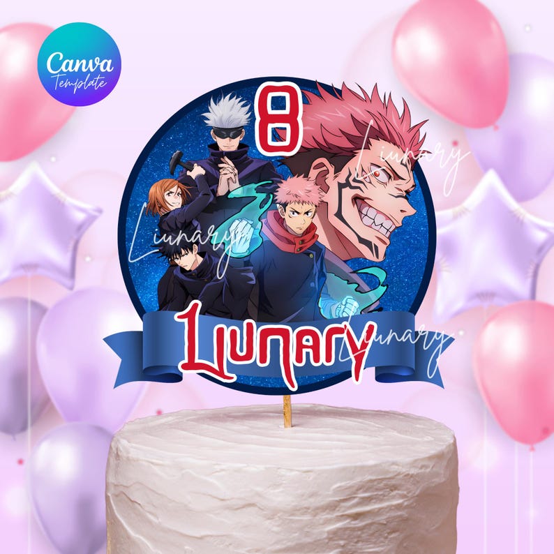 Editable Anime Sorcerer Birthday Cake Topper Canva Template - Etsy