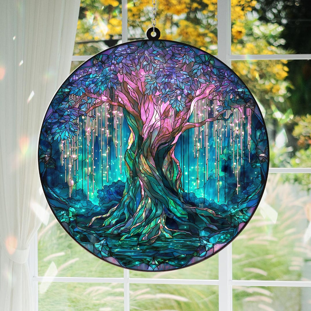 Mystical Tree of Life Stained Glass Suncatcher, Spiritual Ancestor Tree ...