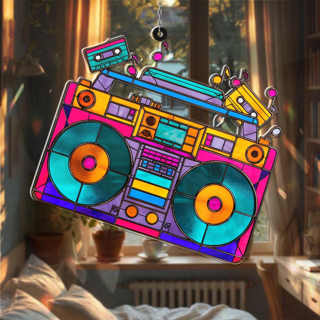 Retro 80s Boombox Suncatcher, Acrylic Stained Glass Window Art - Etsy