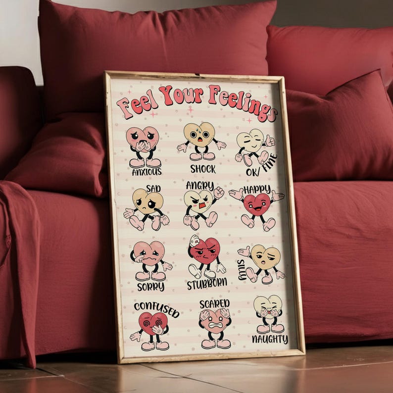 Feel Your Feelings Emotional Chart Art Print | Cute Heart Mental Health ...