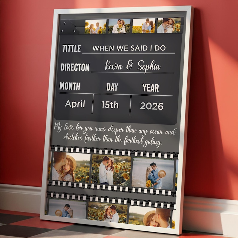 Custom Wedding Movie Clapperboard Poster | Personalized Anniversary ...