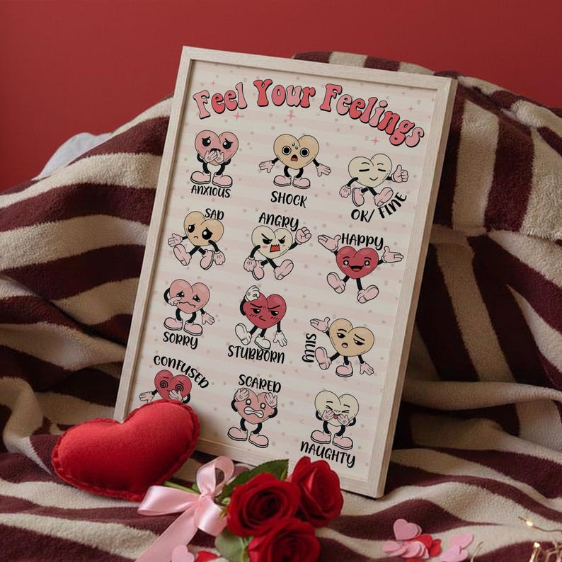 Feel Your Feelings Emotional Chart Art Print | Cute Heart Mental Health ...