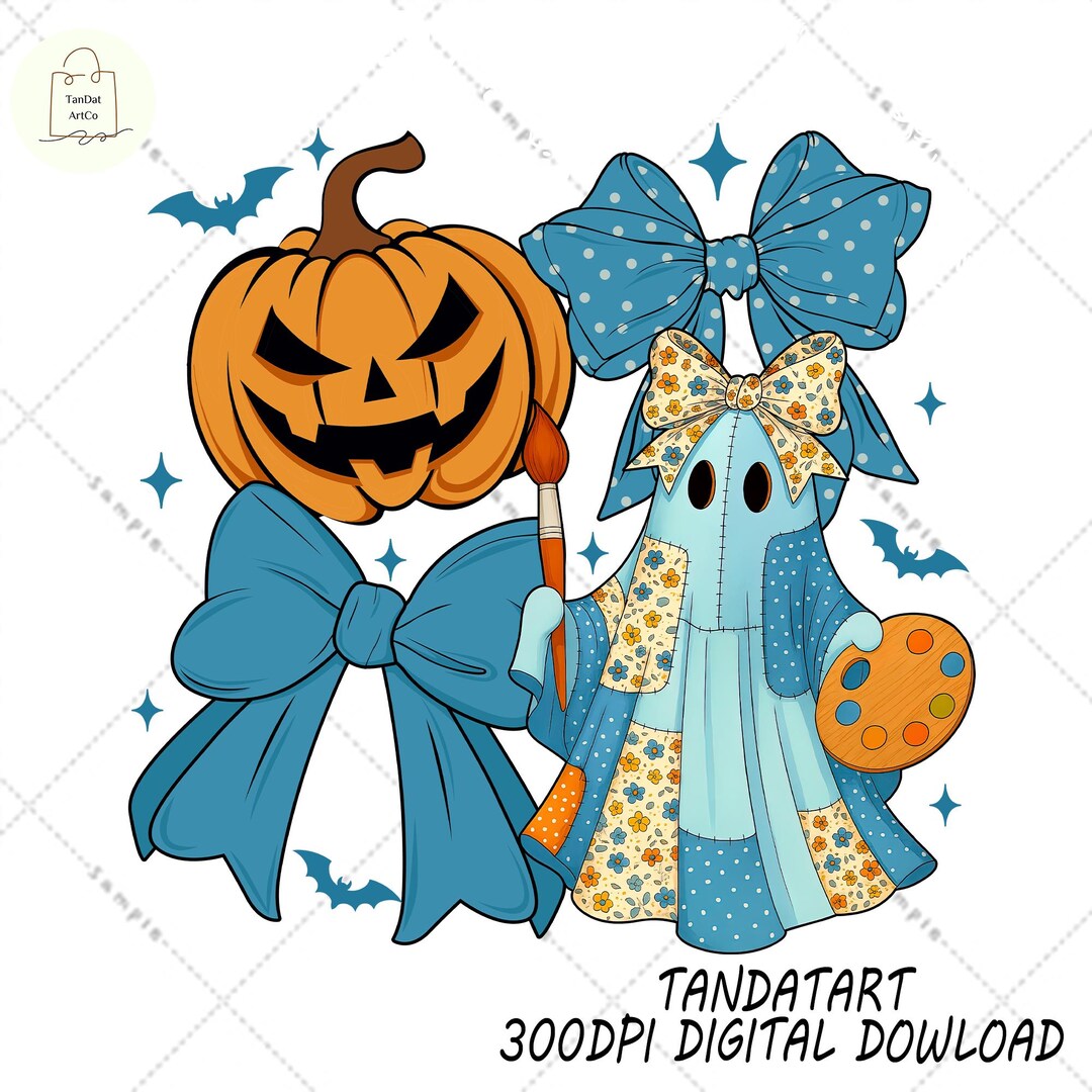 Halloween Blue Denim Ghost Teacher PNG, Cute Spooky Ghost With Glasses ...