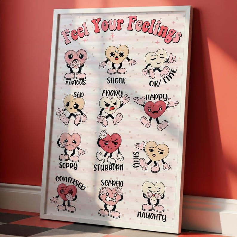 Feel Your Feelings Emotional Chart Art Print | Cute Heart Mental Health ...