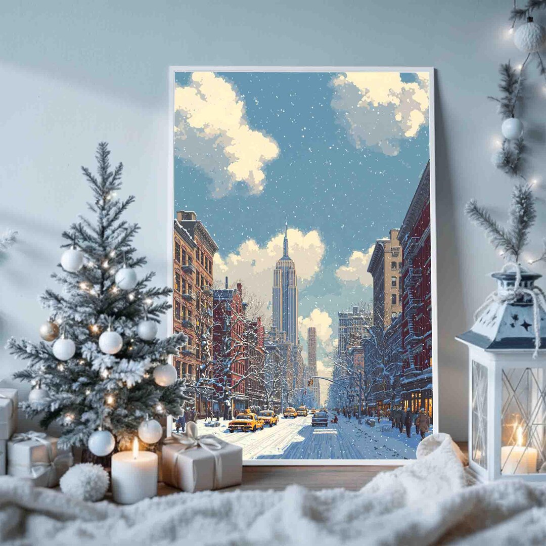 NYC Winter Pixel Art Print | 8-bit Retro Christmas Poster - Etsy