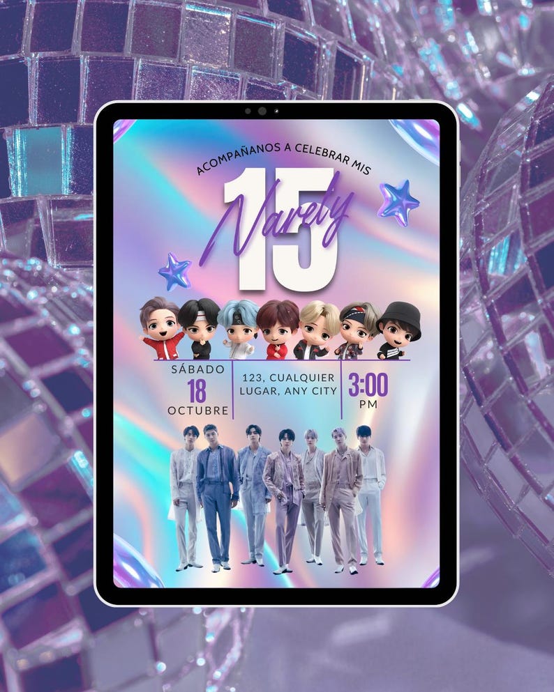 BTS 15th Birthday Digital Invitation | Editable in Canva | KPOP ...