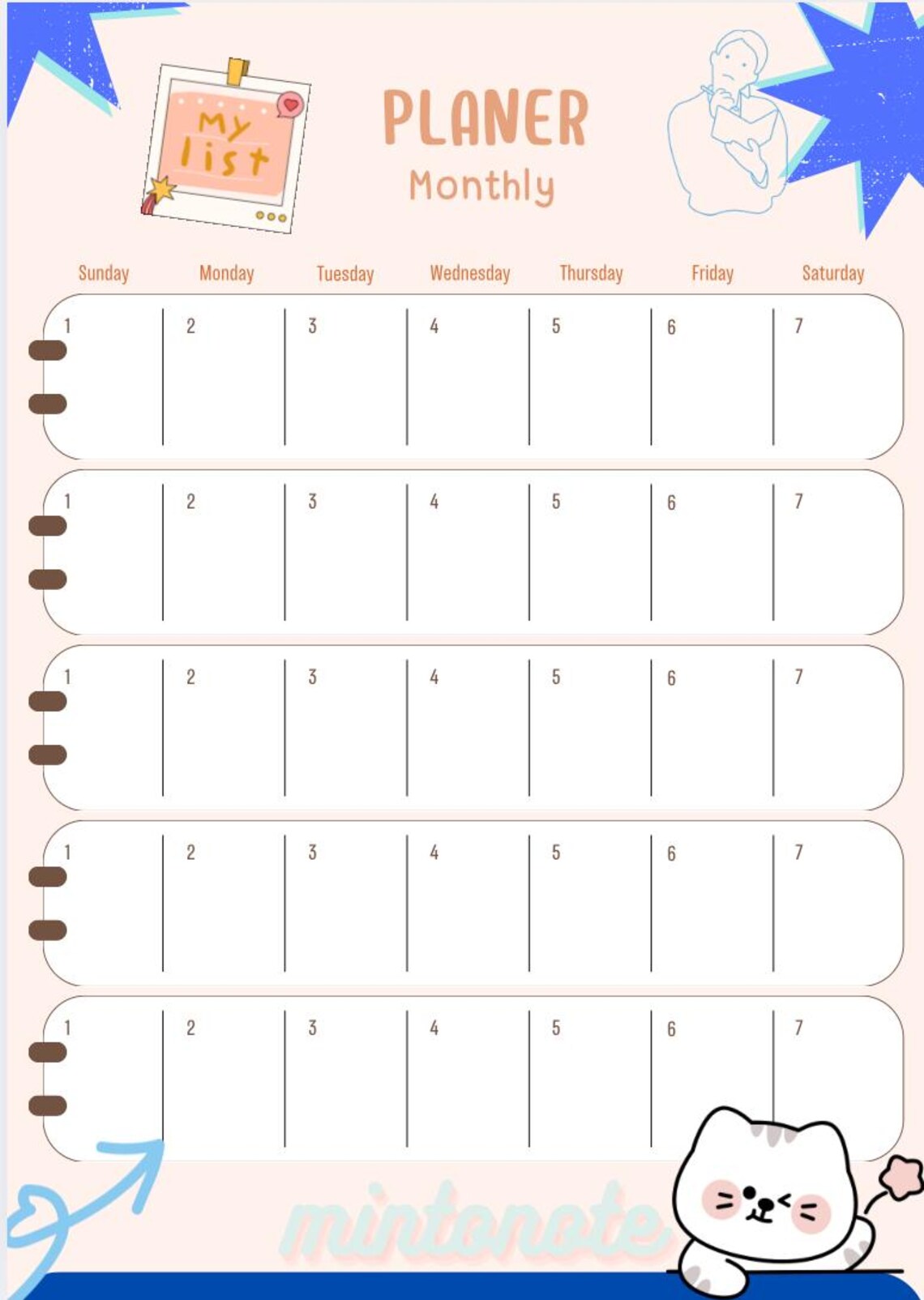 Printable Monthly Planner PDF | A4 & US Letter | Digital Calendar ...