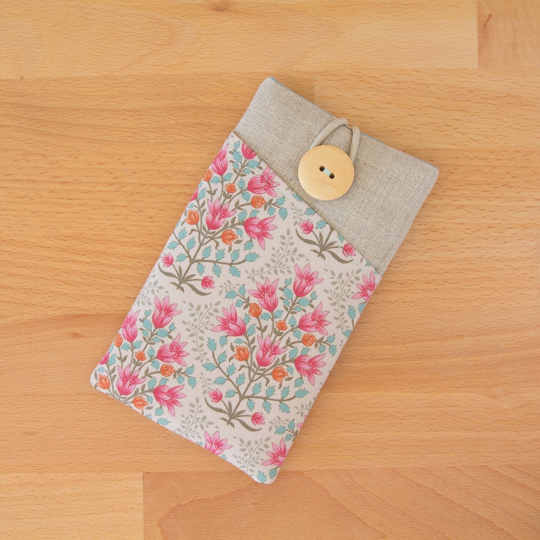 Floral iPhone Sleeve: Padded Cotton Phone Case With Pocket - Etsy