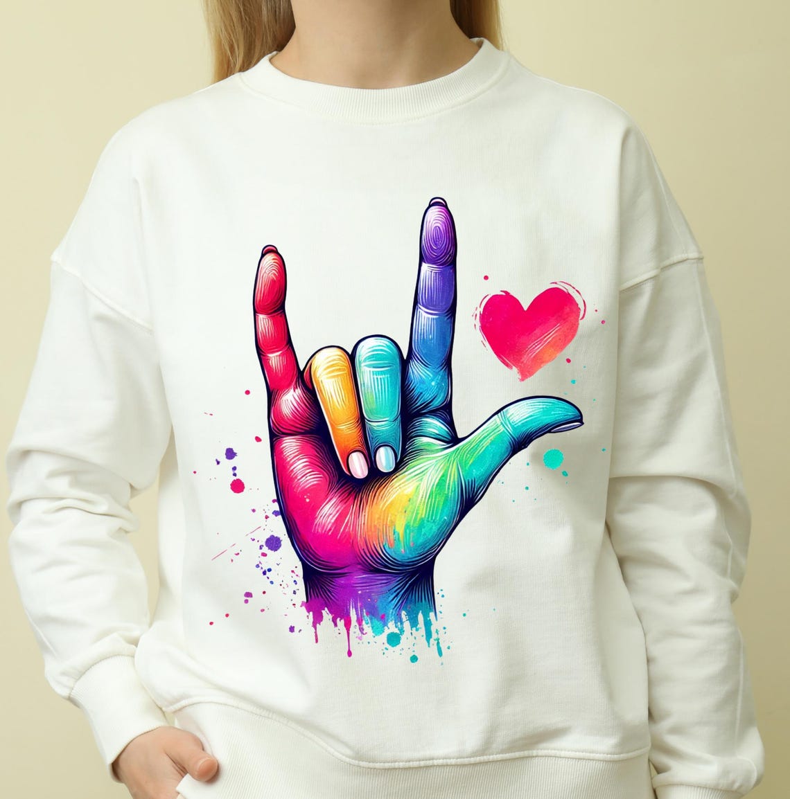 Watercolor ASL I Love You Hand Sign PNG | Rainbow Deaf Awareness ...