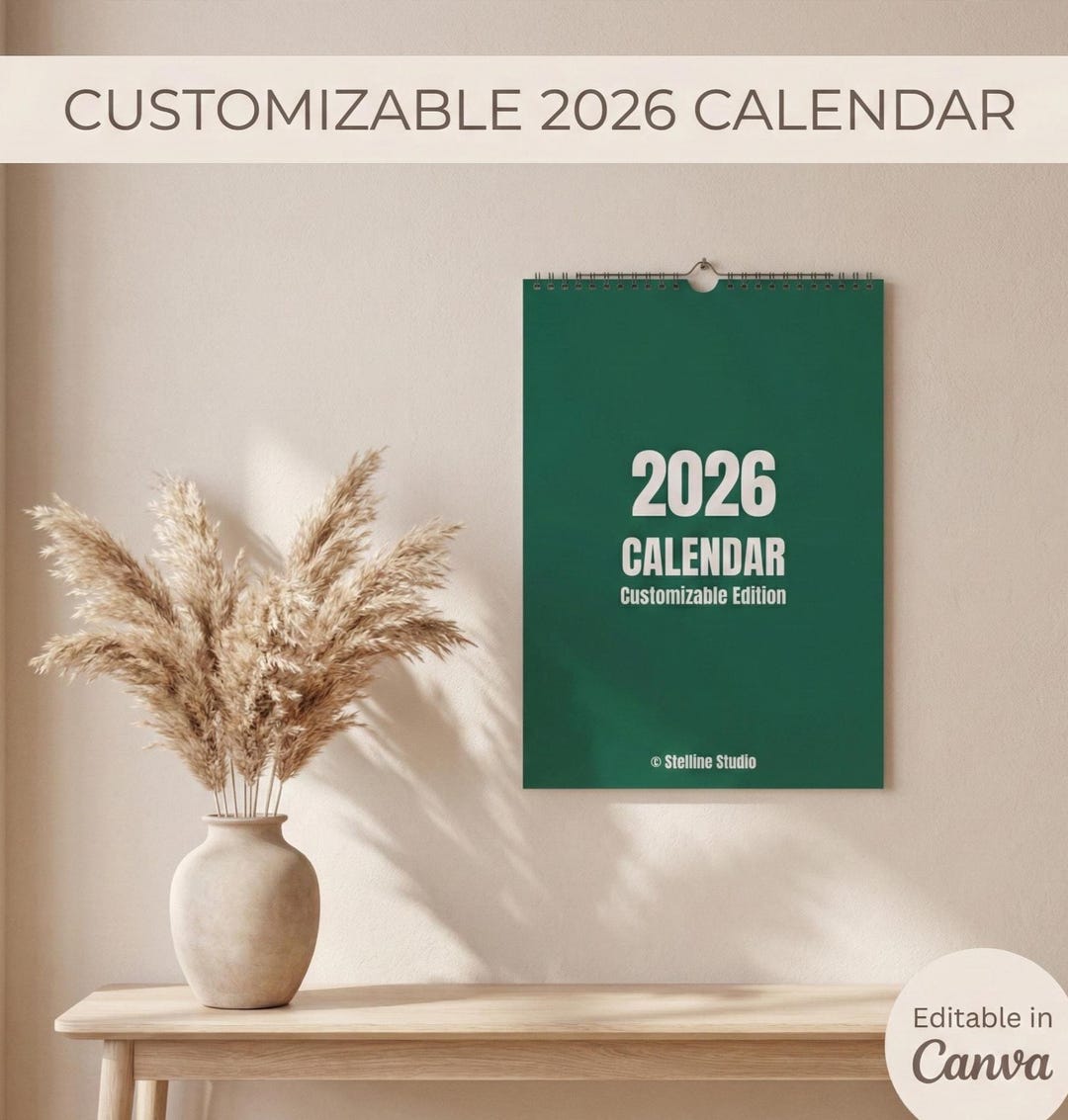 2026 Calendar Canva Template Editable Monthly Wall Calendar Minimal ...