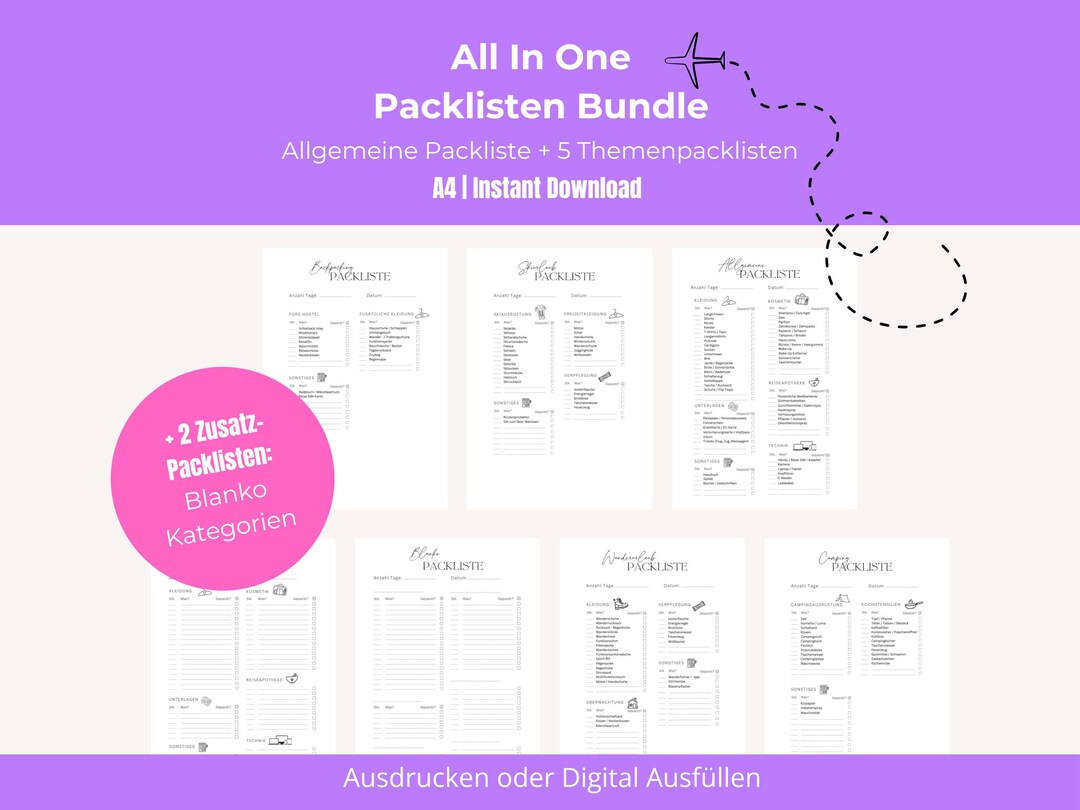 Modular Packing List for Printing or Digitally – Travel Checklist as ...