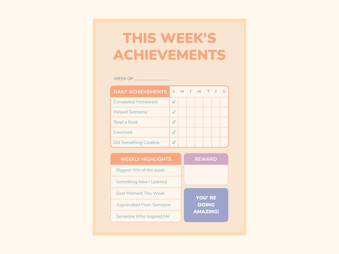 A4 Size Kid's / Adult Week's Achievements Template Canva, Chore ...