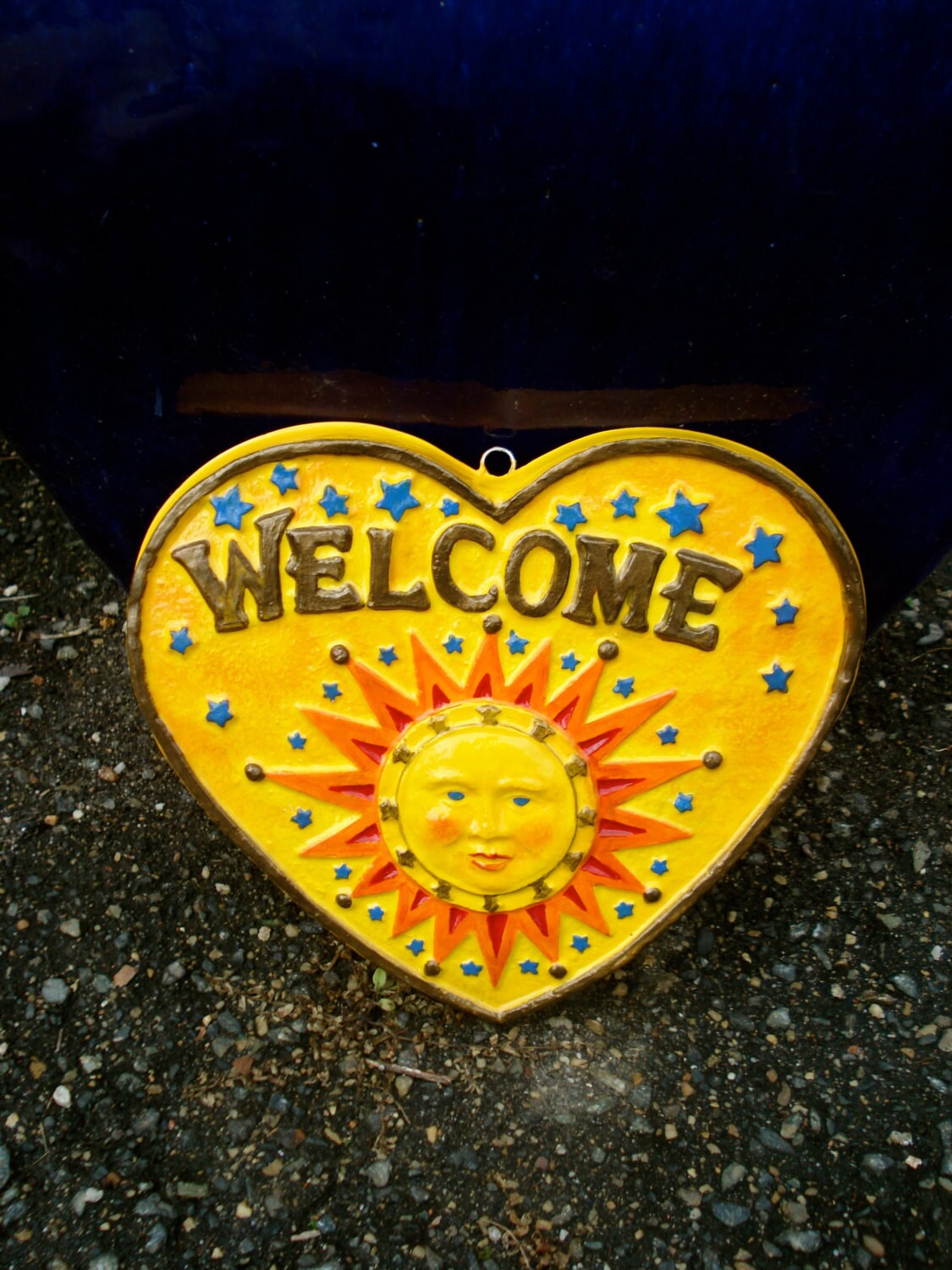 Yellow Heartwarming Concrete Welcome Garden Plaque Whimsical | Etsy