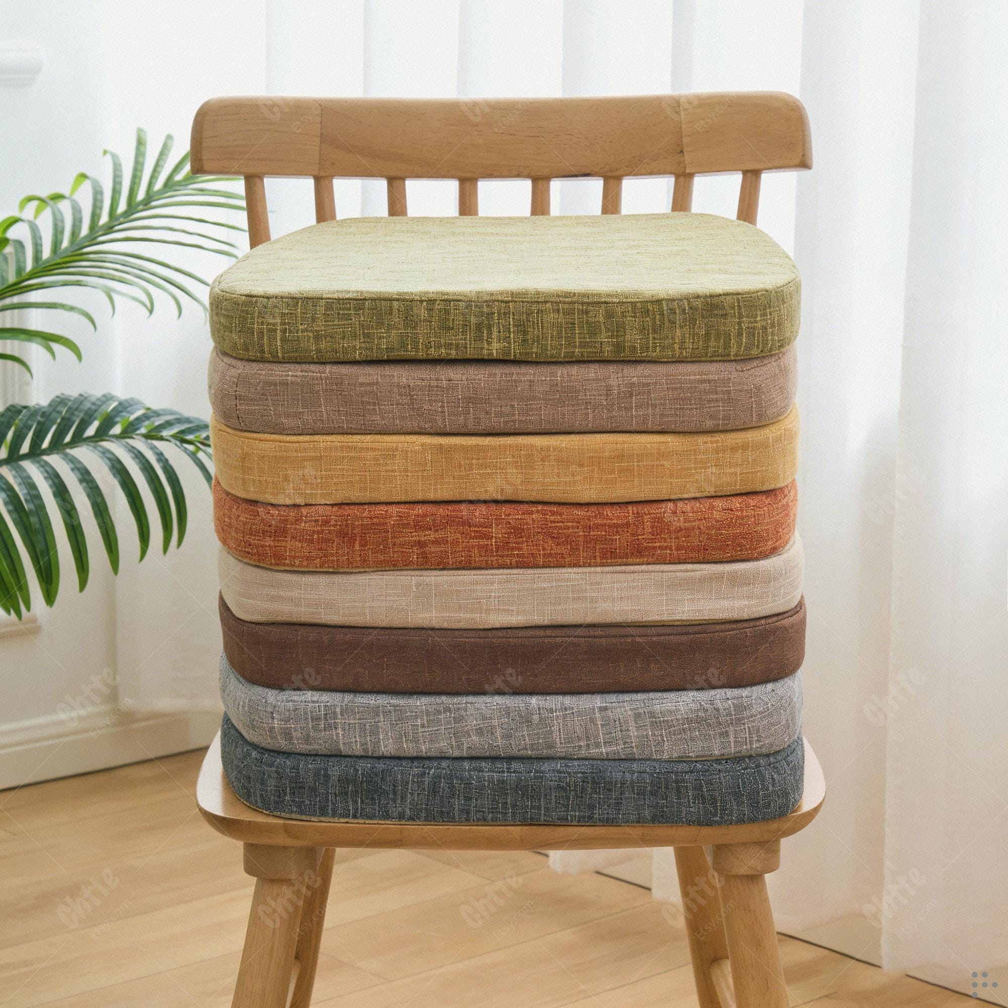 U Shaped Chair Cushion, Linen Blend Seat Pad, High Density Foam Dining ...