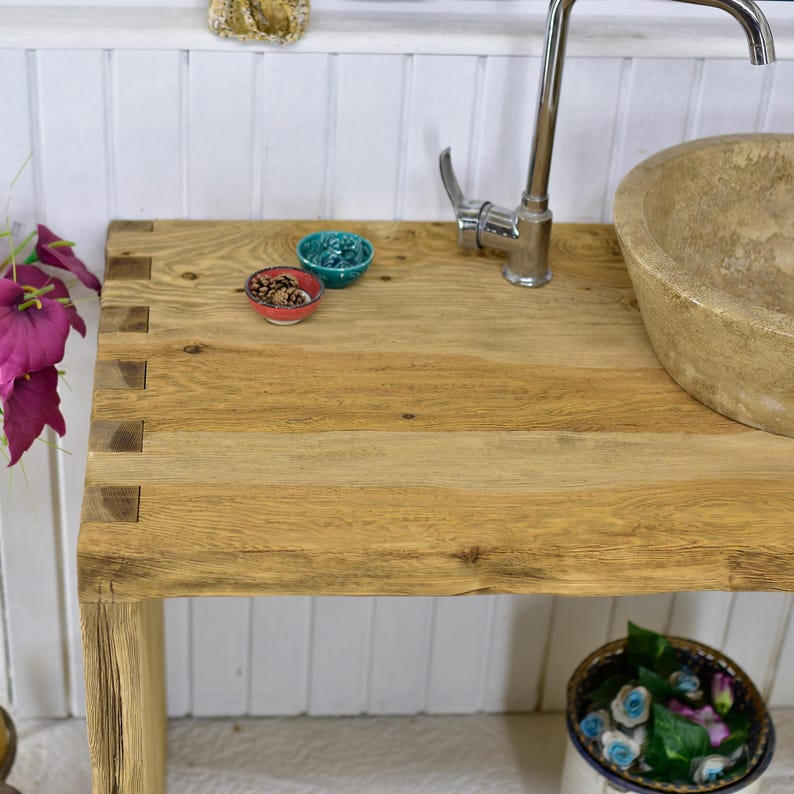 Rustic Wooden Bathroom Sink – Reclaimed Custom Handcrafted Solid Wood ...