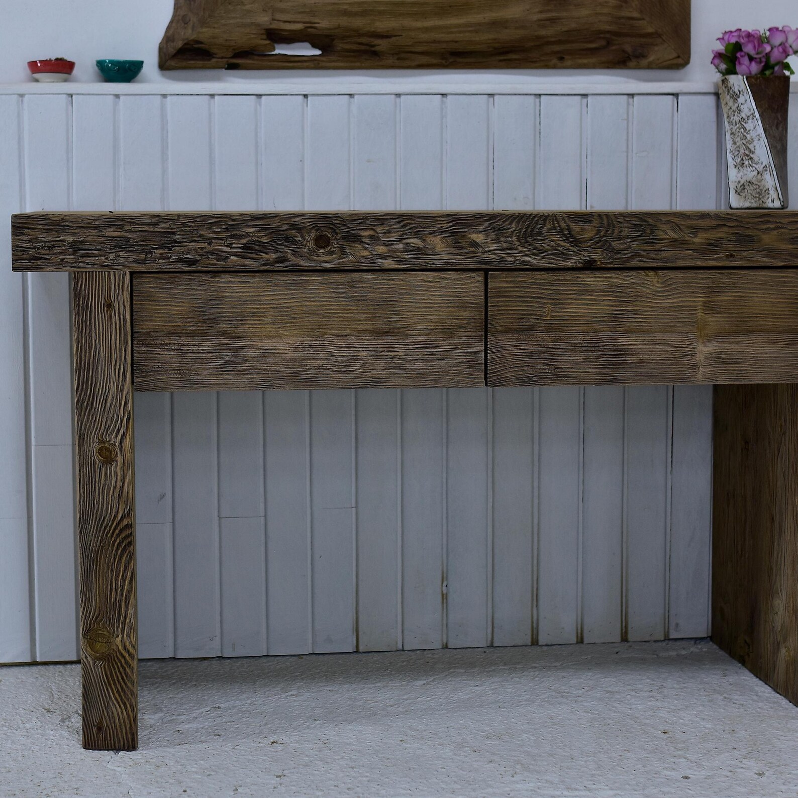 Rustic Wood Console Table With Drawers, Entryway Table, Farmhouse Style ...