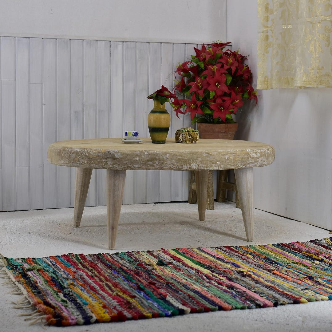 Rustic Whitewashed Coffee Table, Round Farmhouse Style Wood Table - Etsy
