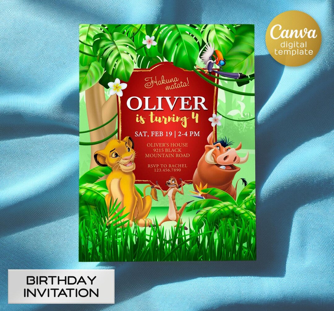 Simba Printable Birthday Invitation Template, Lion King Birthday Invite ...