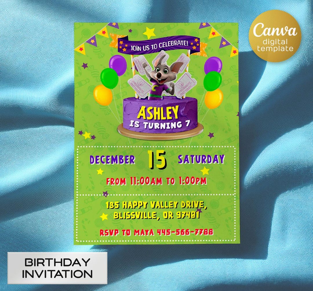 Chuck-e-cheese Editable Invitation, Printable Birthday Invite, Mouse ...