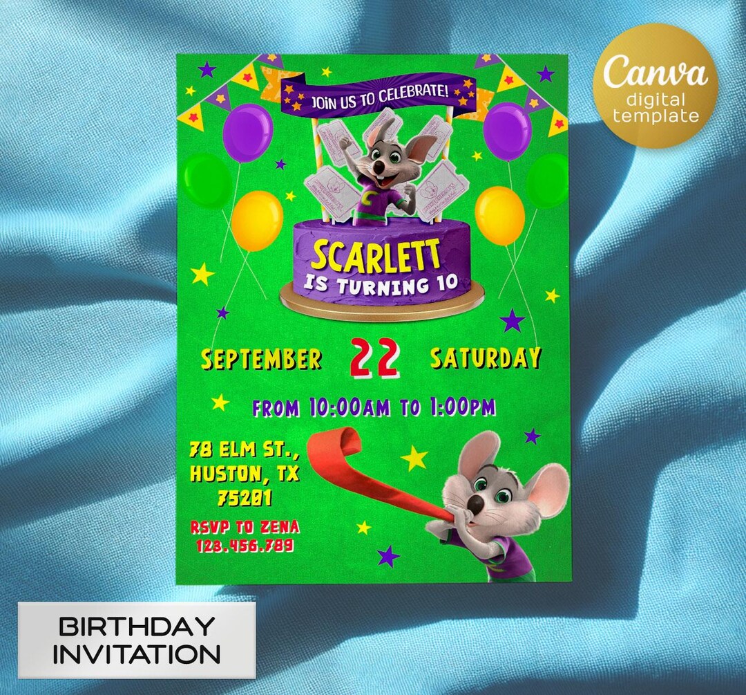 Chuck-e-cheese Editable Invitation, Printable Birthday Invite, Mouse ...