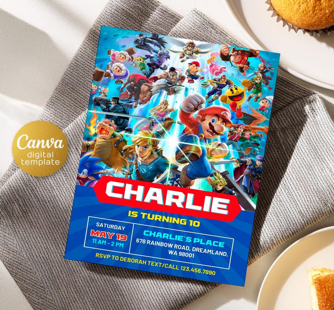 Printable Smash Bros Invitation, Fighting Birthday Invite, Editable ...
