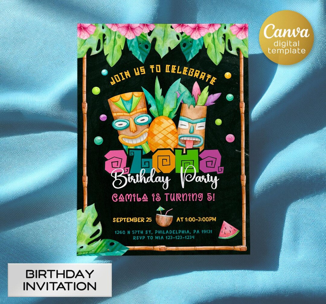 Aloha Party Invitation, Luau Birthday, Printable Editable Girl Invite ...
