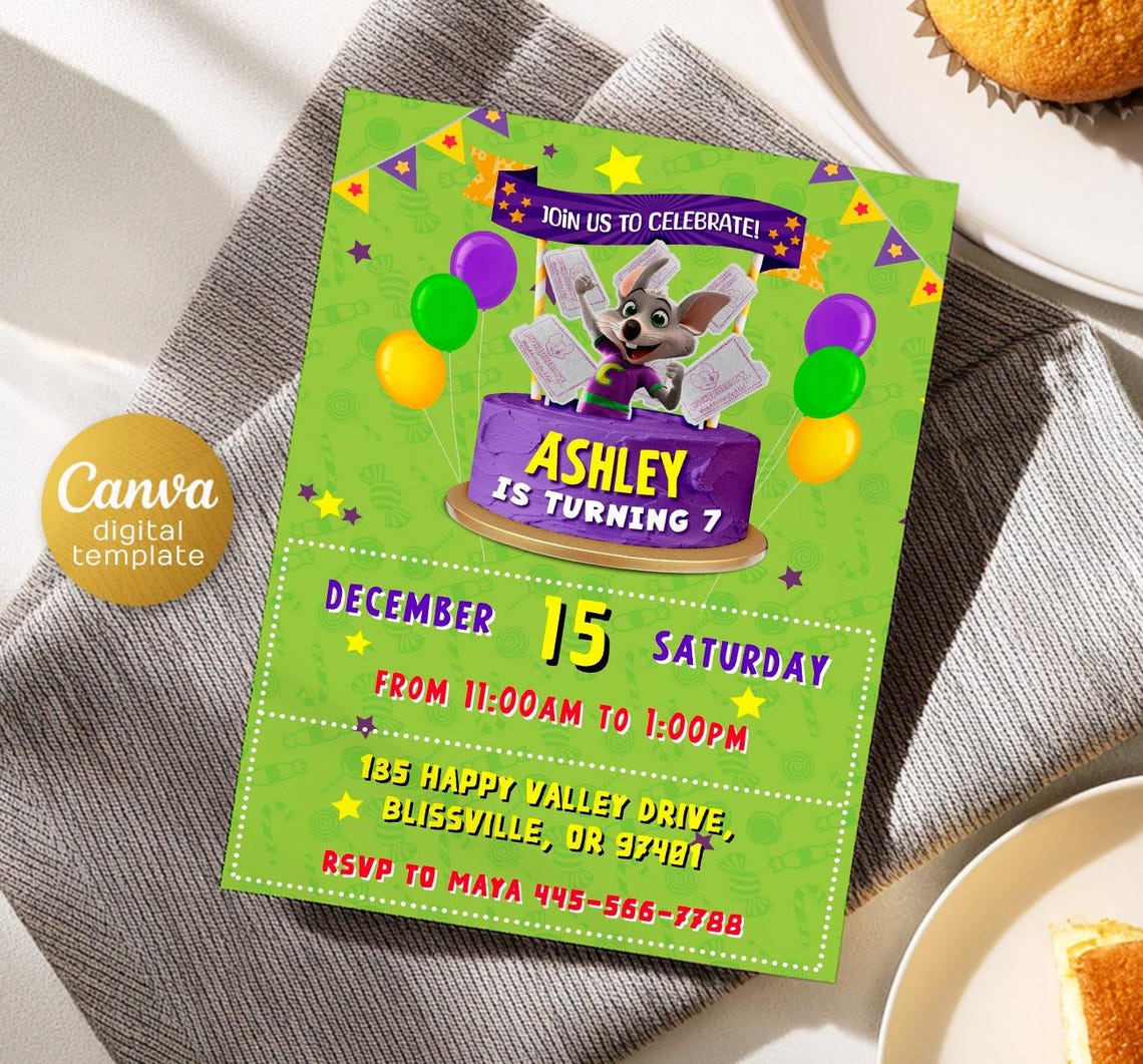 Chuck-e-cheese Editable Invitation, Printable Birthday Invite, Mouse ...